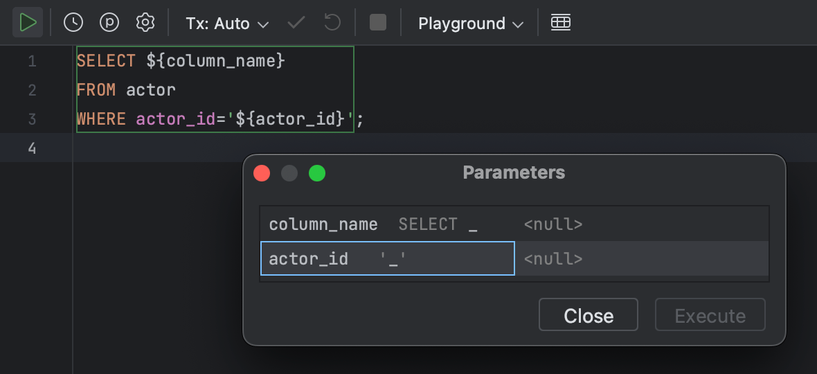 User Parameters | DataGrip Documentation