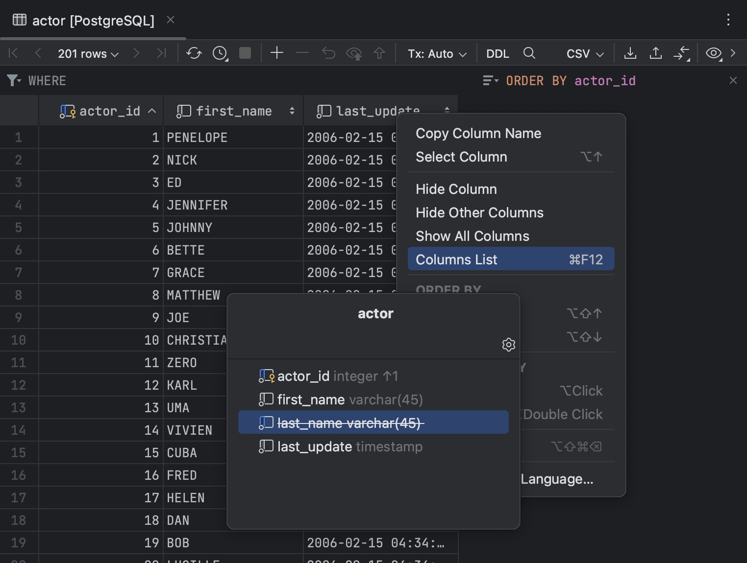 Columns | DataGrip Documentation