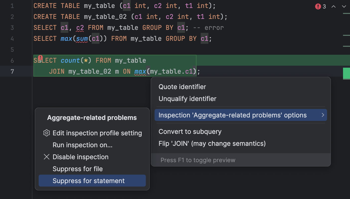 Disabling and enabling inspections | DataGrip Documentation