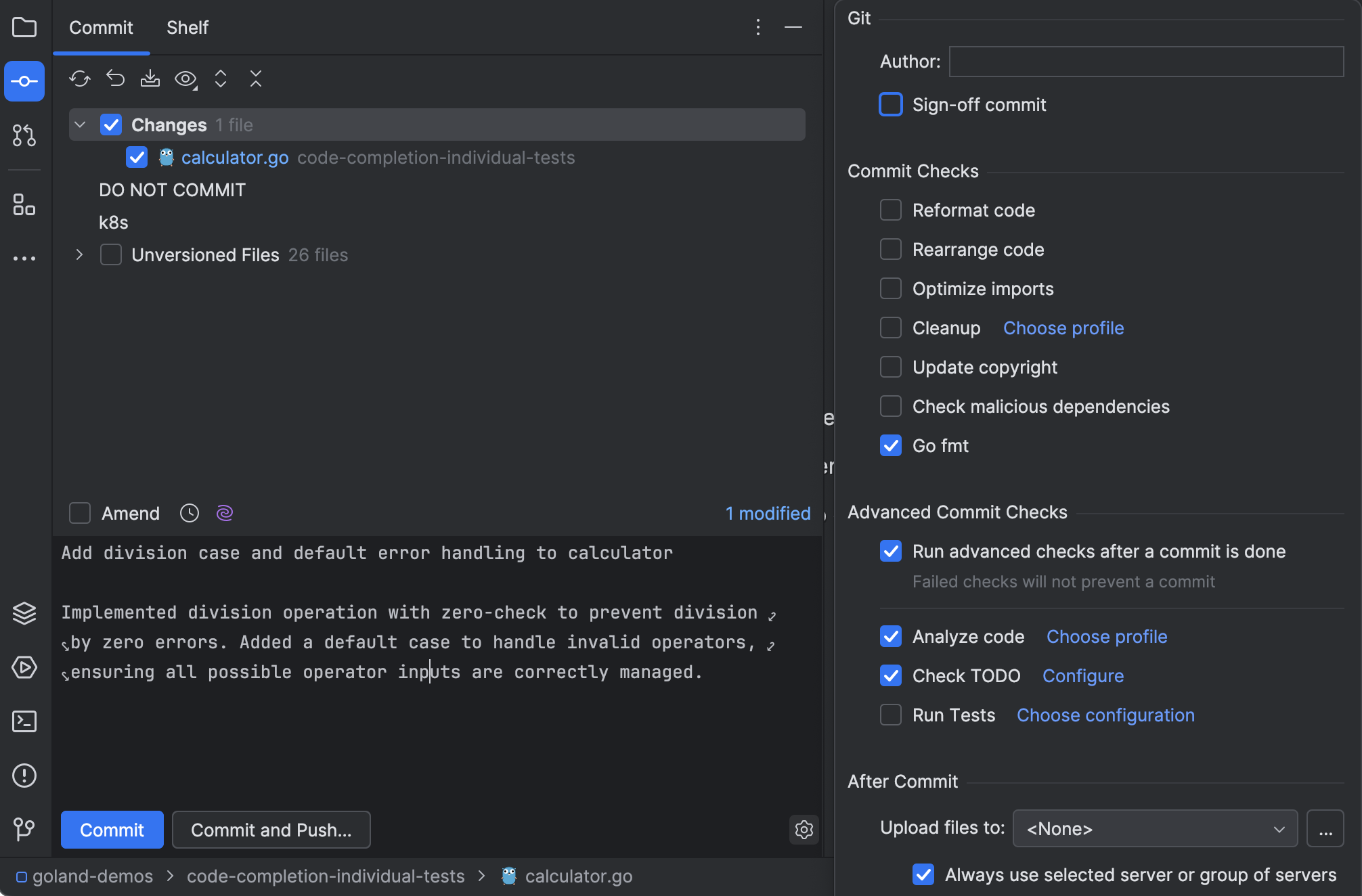 Commit and push changes to Git repository | GoLand Documentation