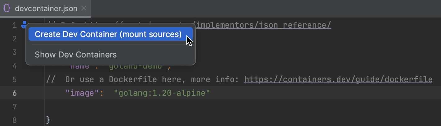 Start Dev Container inside IDE | GoLand Documentation