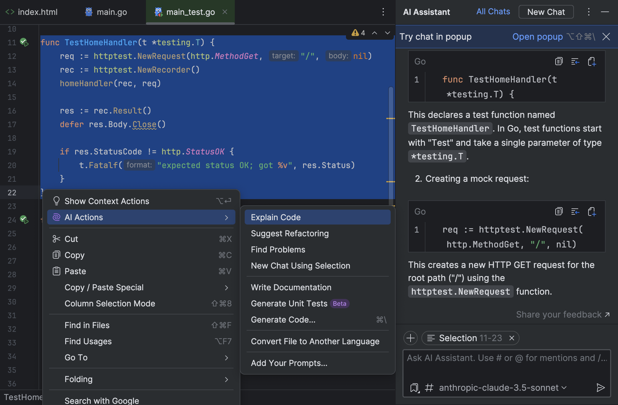Using AI Assistant to build an application | GoLand Documentation