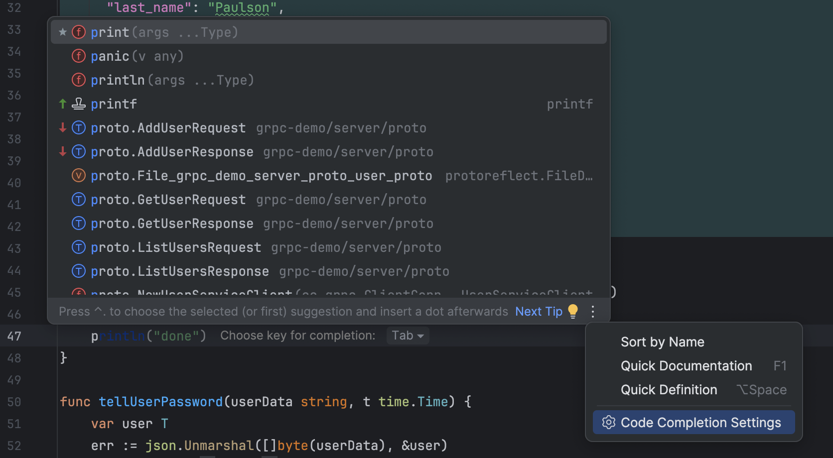 Code completion | GoLand Documentation