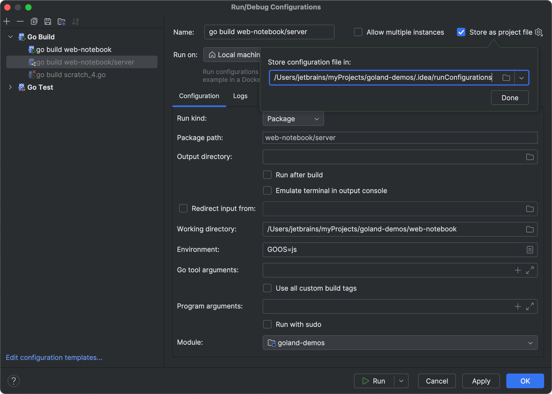 Run Debug Configurations Goland Documentation