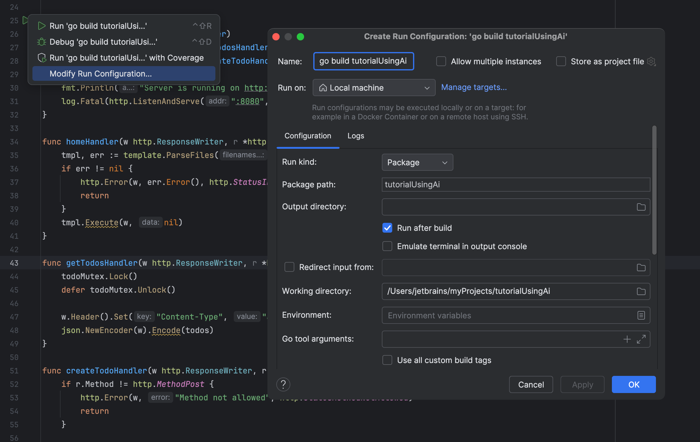 Running | GoLand Documentation