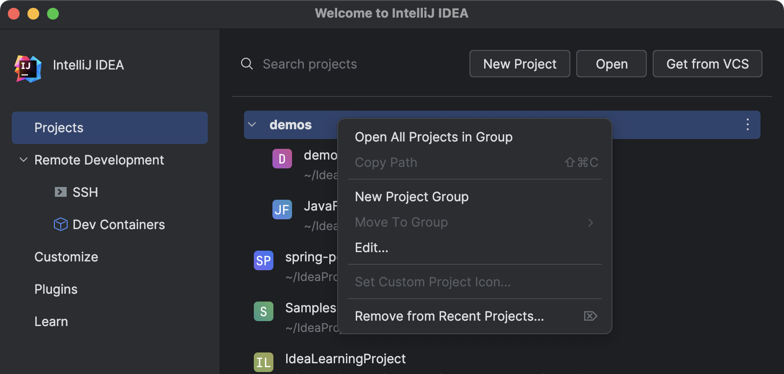 Open, move, and close projects | IntelliJ IDEA Documentation