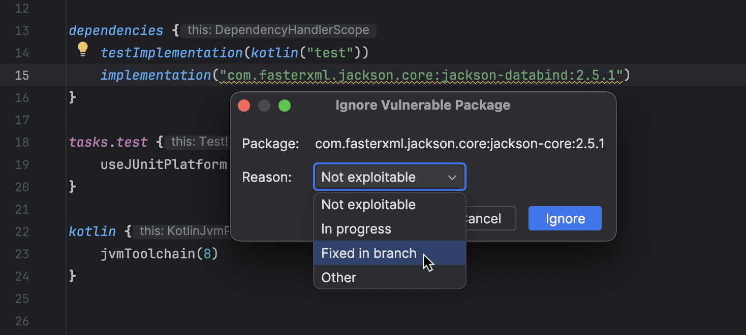 Find vulnerable and malicious dependencies | IntelliJ IDEA Documentation