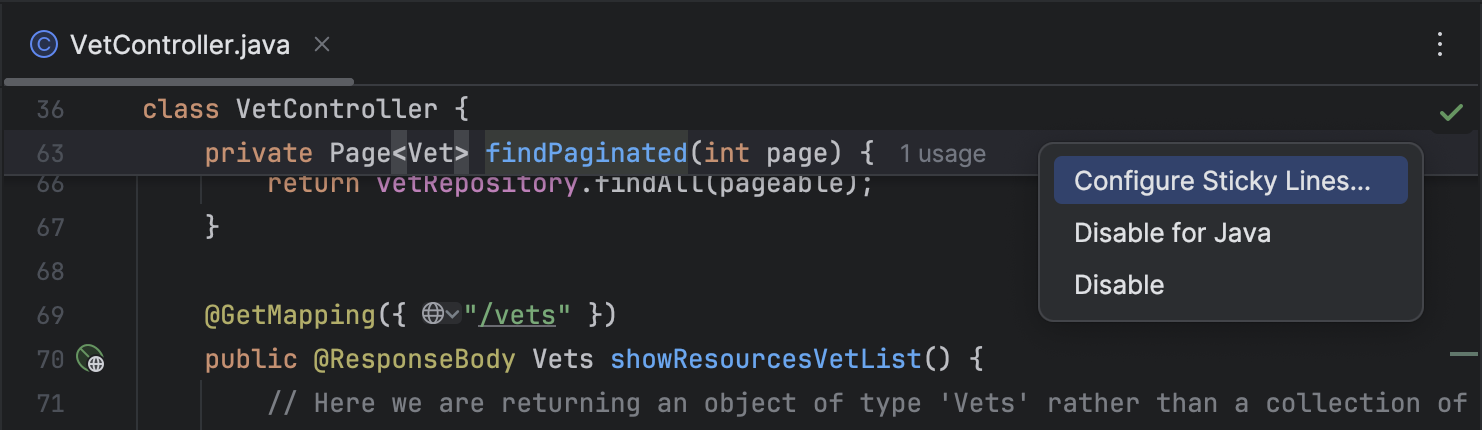 Sticky lines | IntelliJ IDEA Documentation