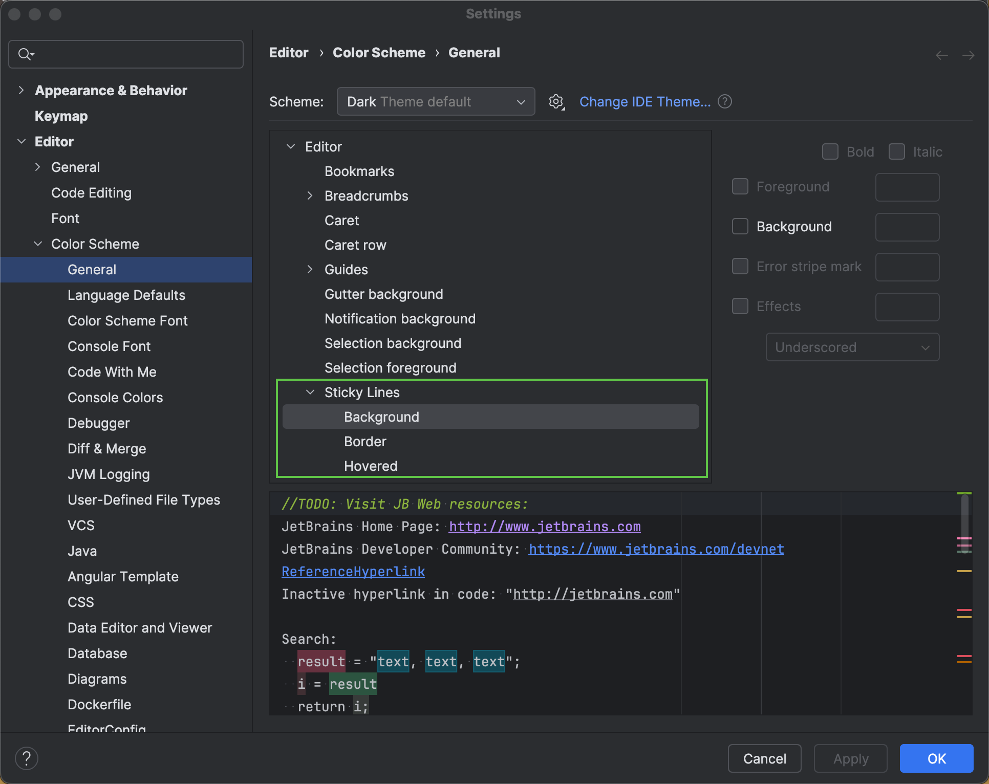 Sticky lines | IntelliJ IDEA Documentation