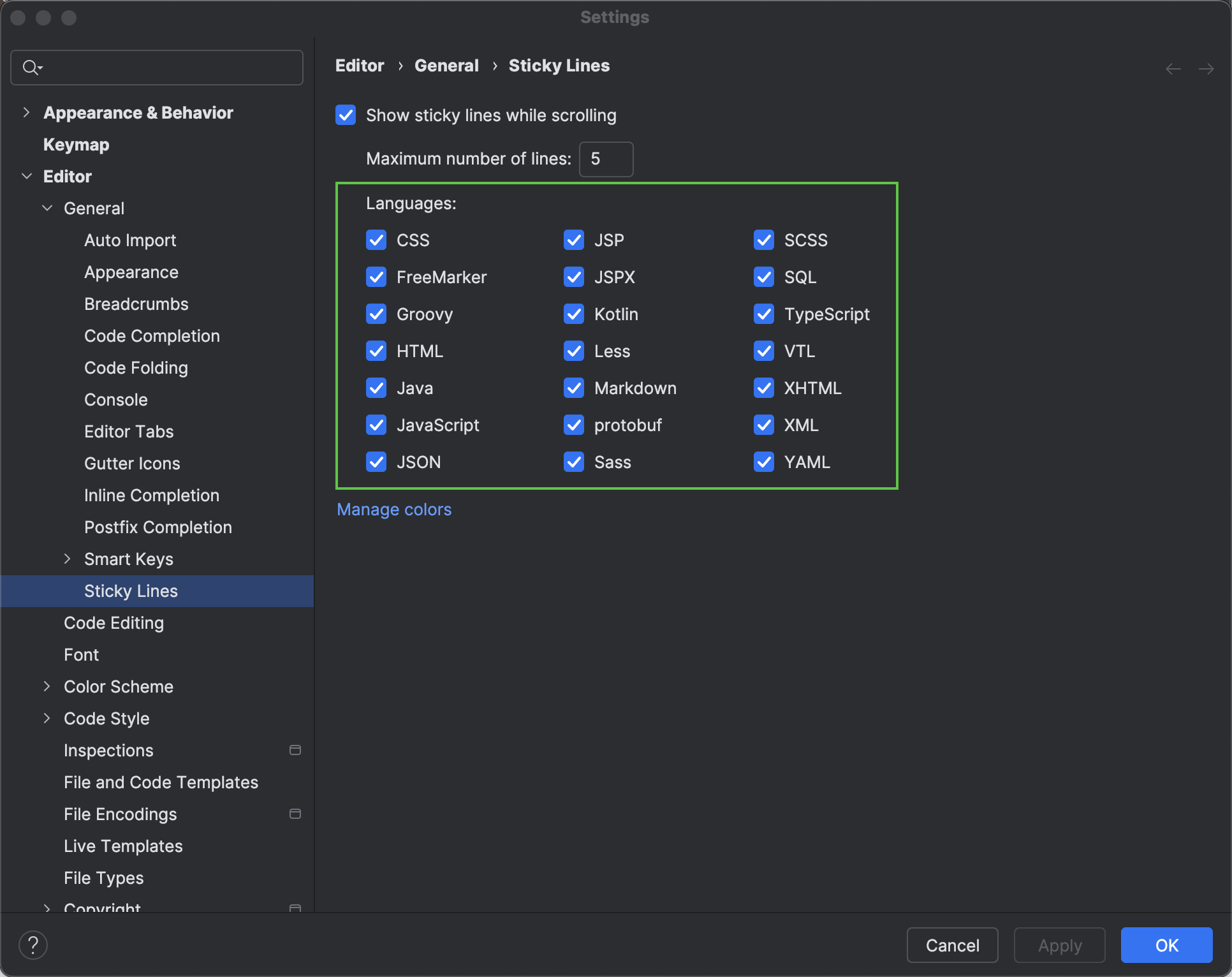 Sticky lines | IntelliJ IDEA Documentation