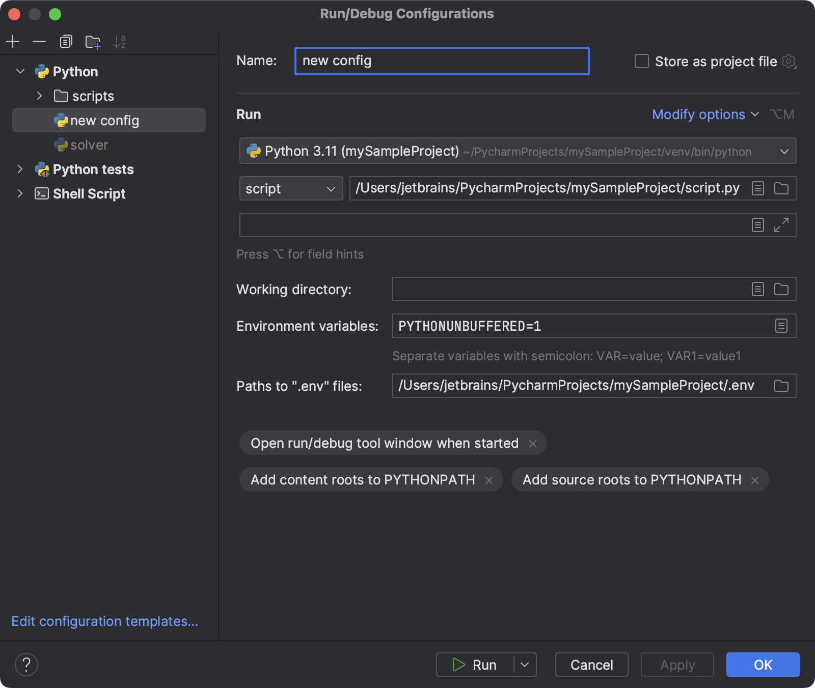 Run/debug configurations | PyCharm Documentation