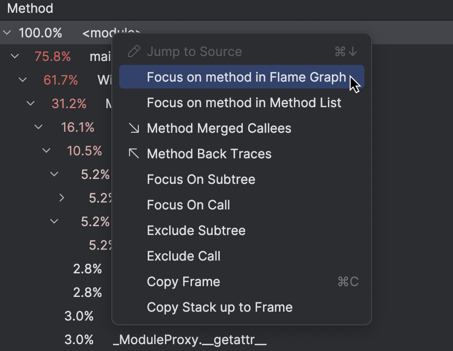 Read the profiler snapshot | PyCharm Documentation