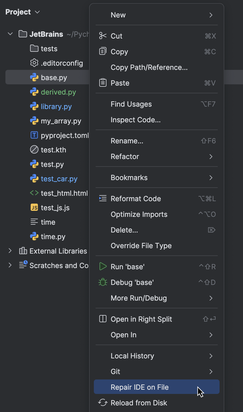 Repair IDE | PyCharm Documentation