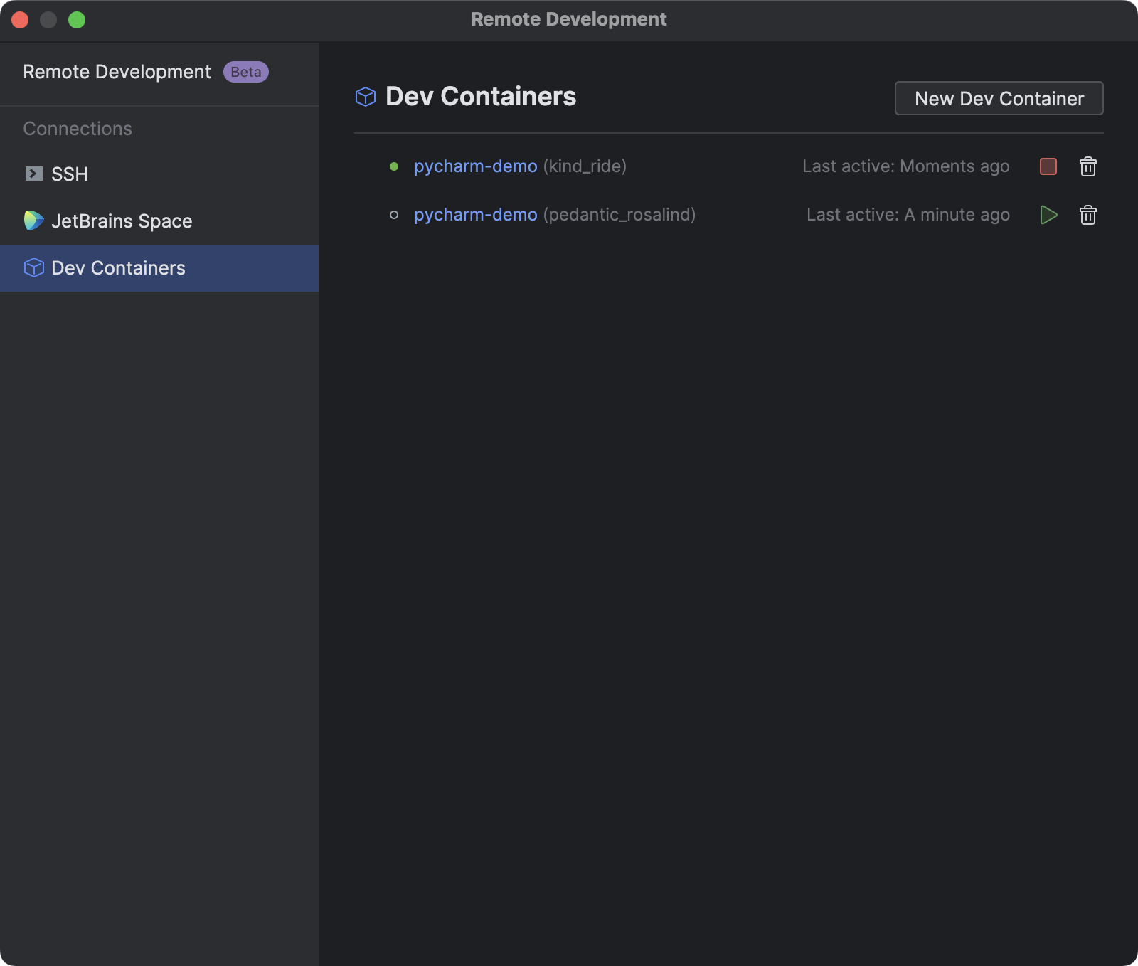 Start Dev Container inside IDE | PyCharm Documentation