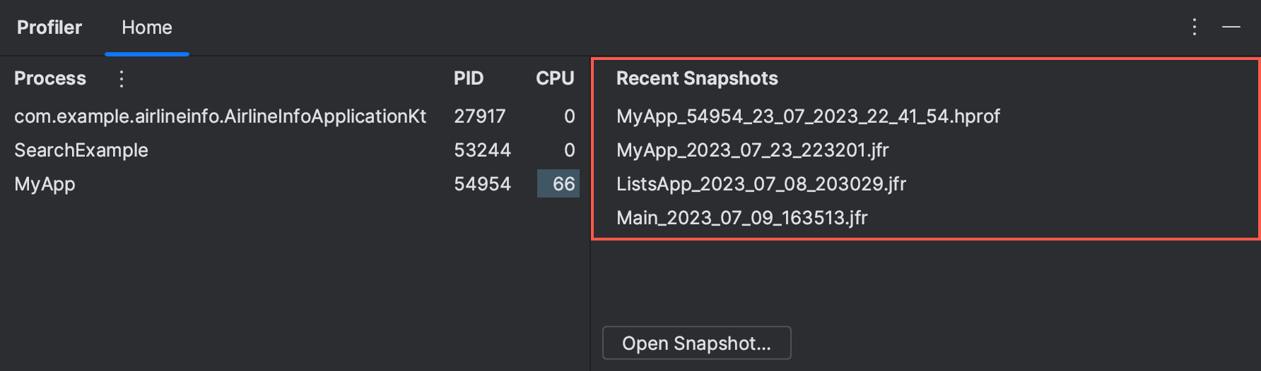 Create and open snapshots | IntelliJ IDEA Documentation