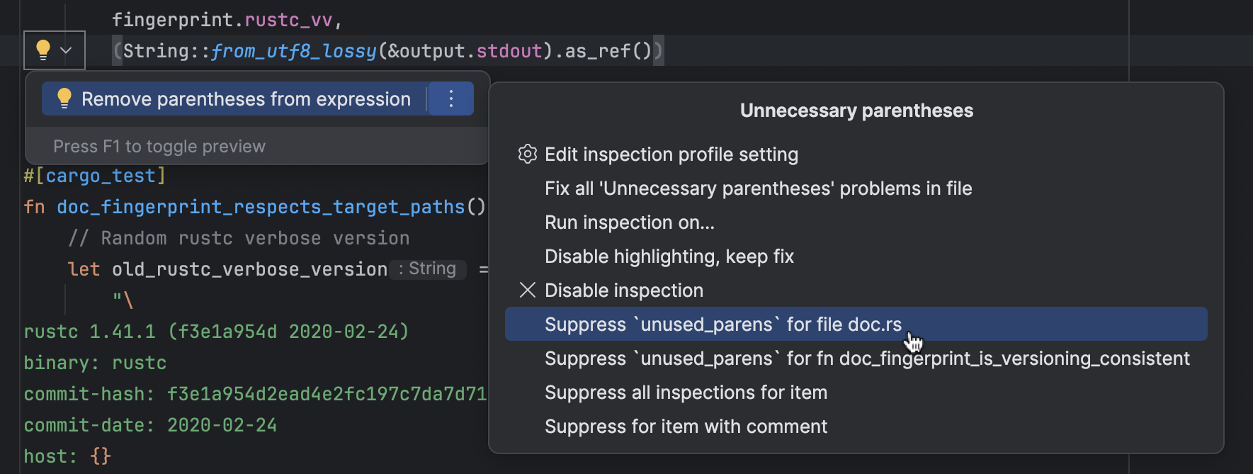 Disable and suppress inspections | RustRover Documentation