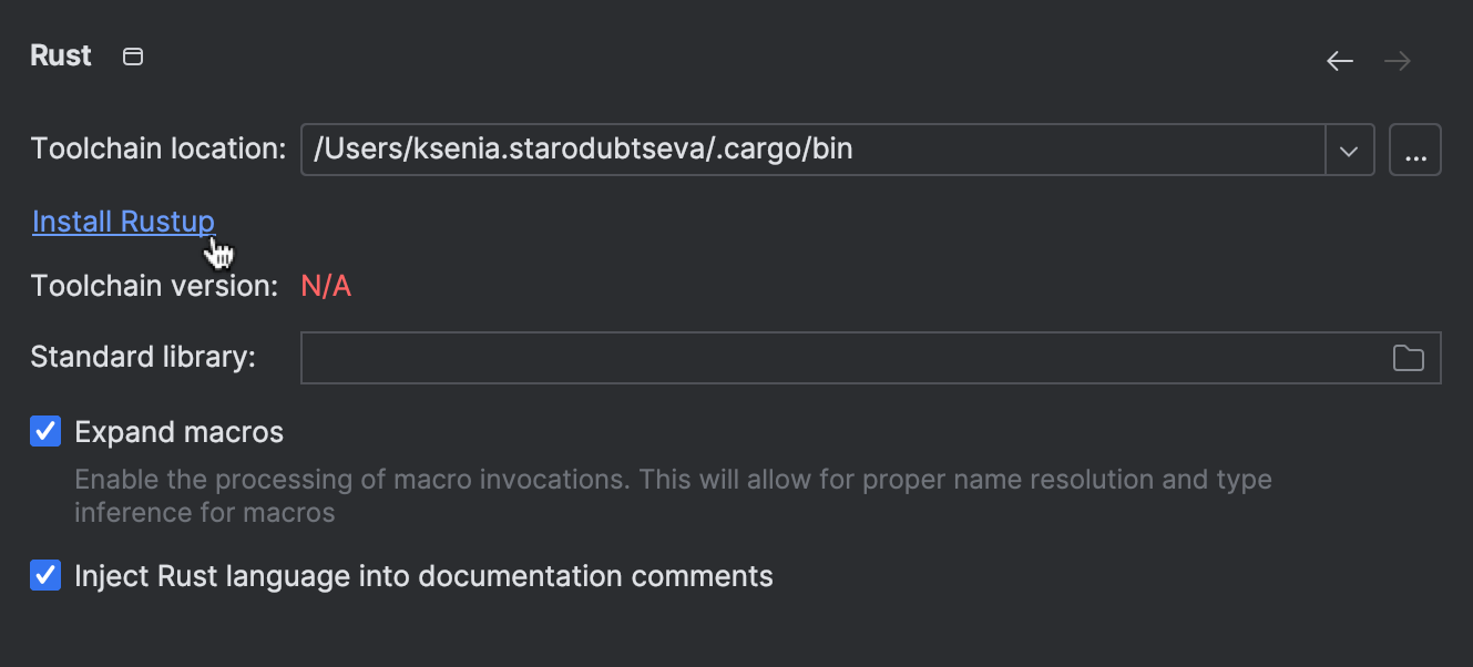 Rust toolchain and standard library | RustRover Documentation