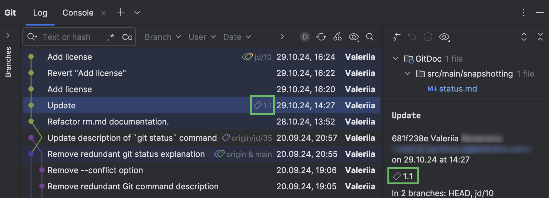 Use tags to mark specific Git commits | IntelliJ IDEA Documentation