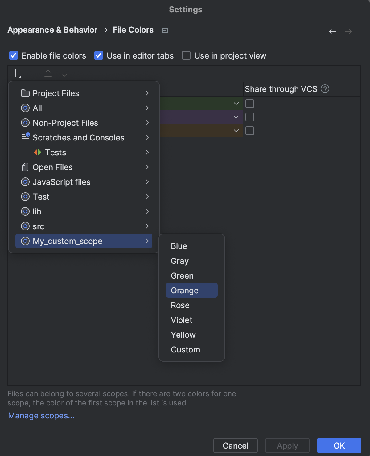 Scopes and file colors | WebStorm Documentation