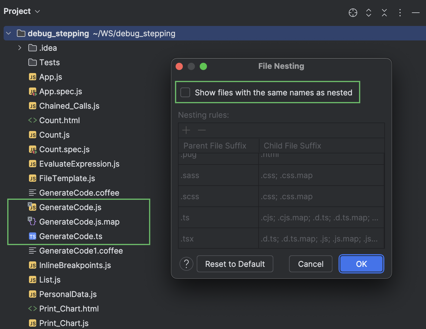 File nesting rules | WebStorm Documentation