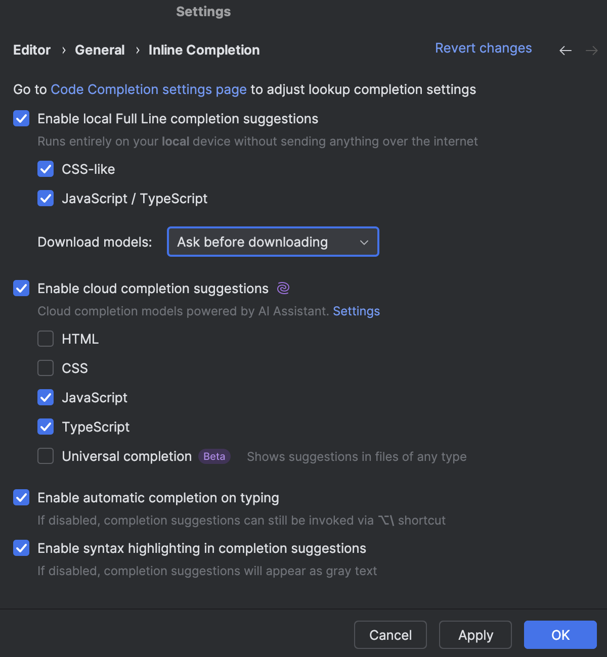 Full Line code completion | WebStorm Documentation Full Line code completion | WebStorm Documentation
