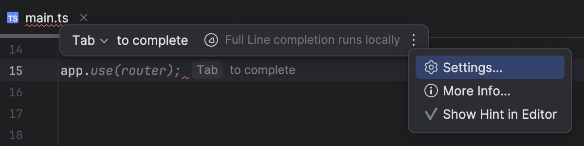 Full Line code completion | WebStorm Documentation Full Line code completion | WebStorm Documentation