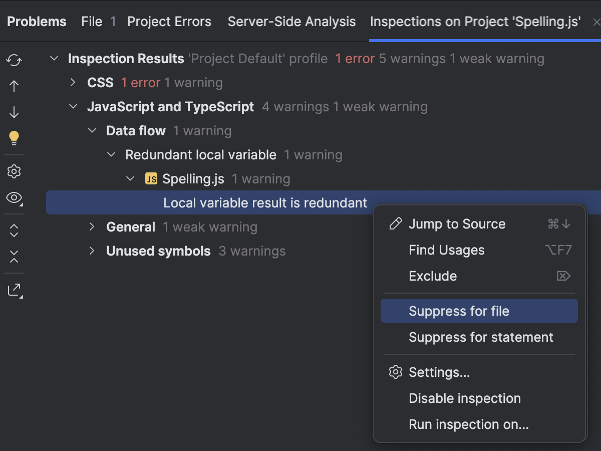Disabling And Enabling Inspections Webstorm Documentation