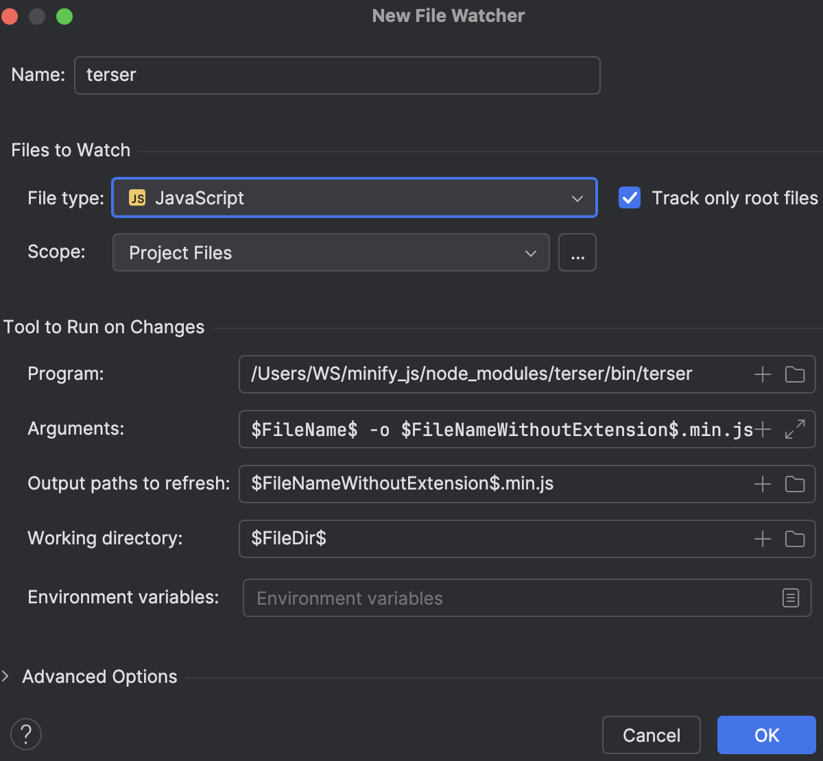 Minifying JavaScript | IntelliJ IDEA Documentation
