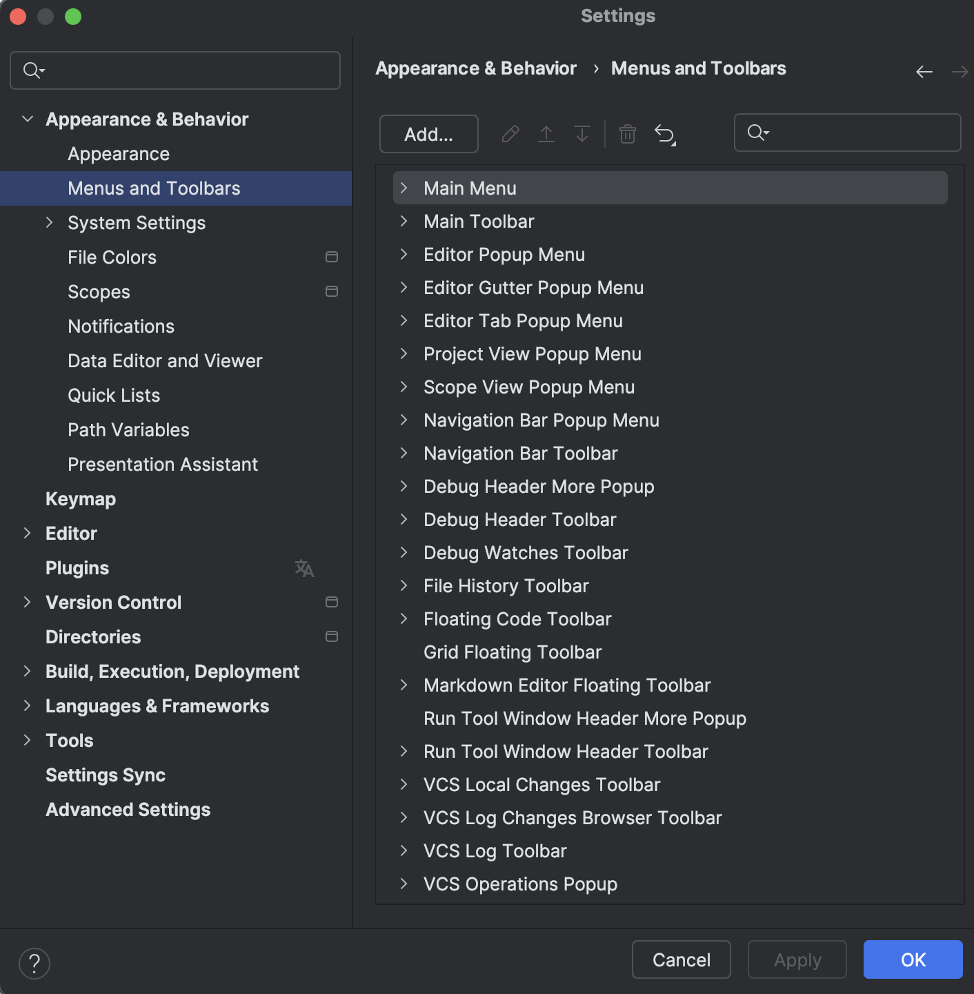 Menus and Toolbars | WebStorm Documentation