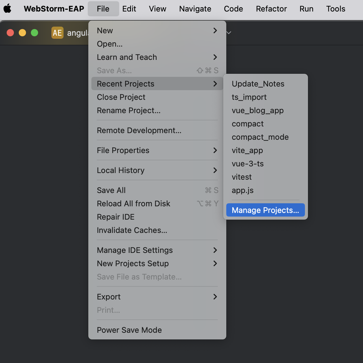 Opening, reopening, and closing projects | WebStorm Documentation