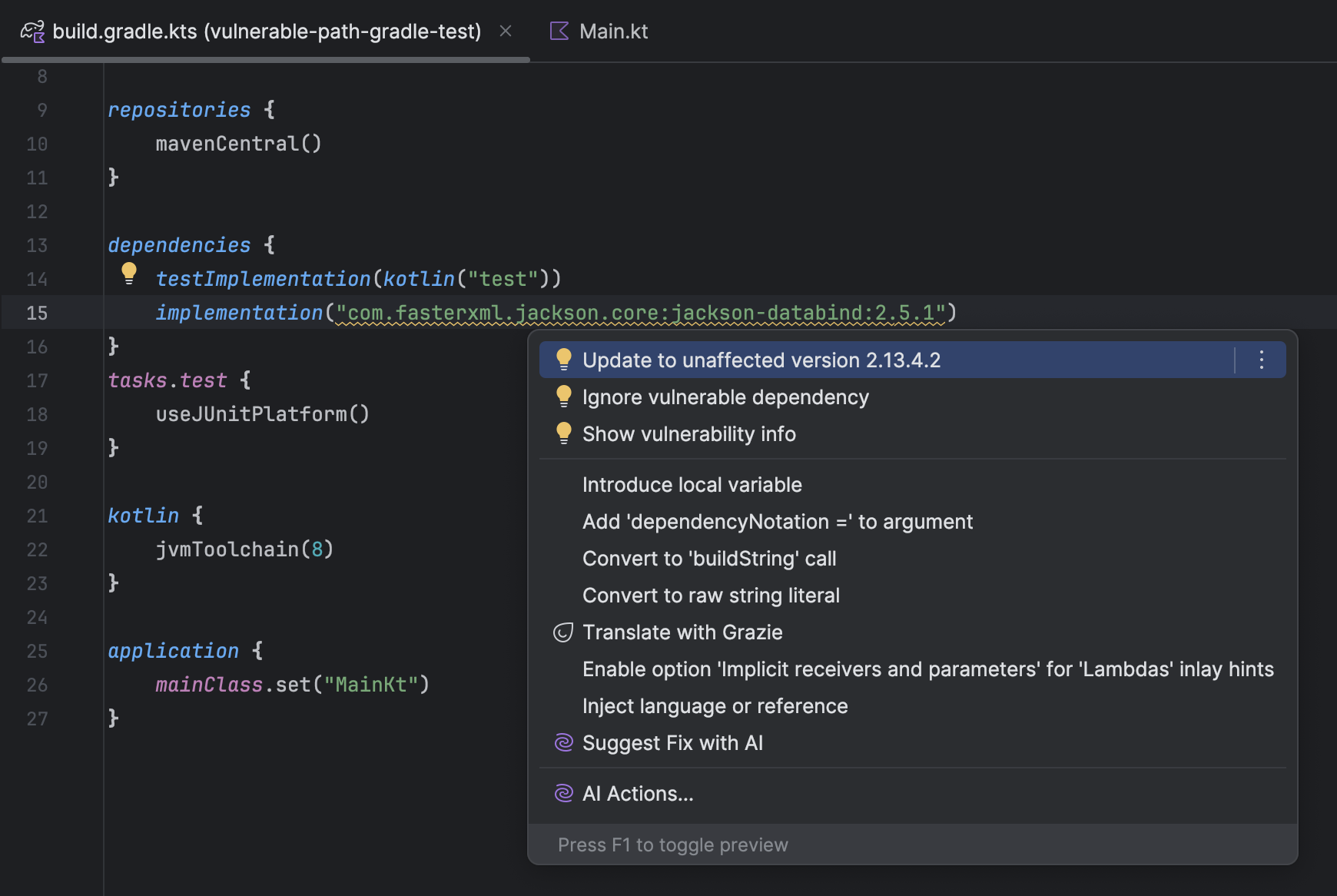 Find vulnerable and malicious dependencies | IntelliJ IDEA Documentation