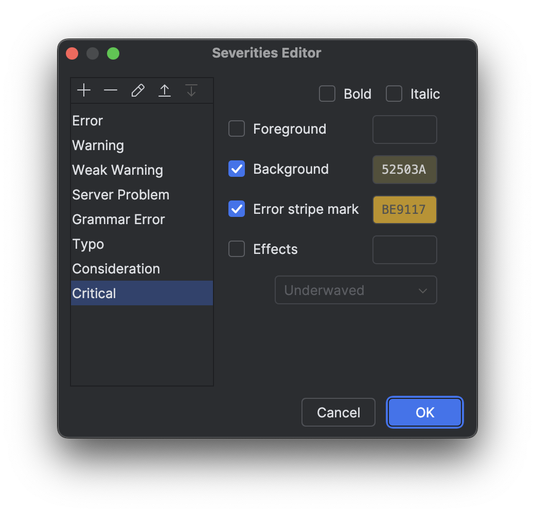 Inspection severities | CLion Documentation