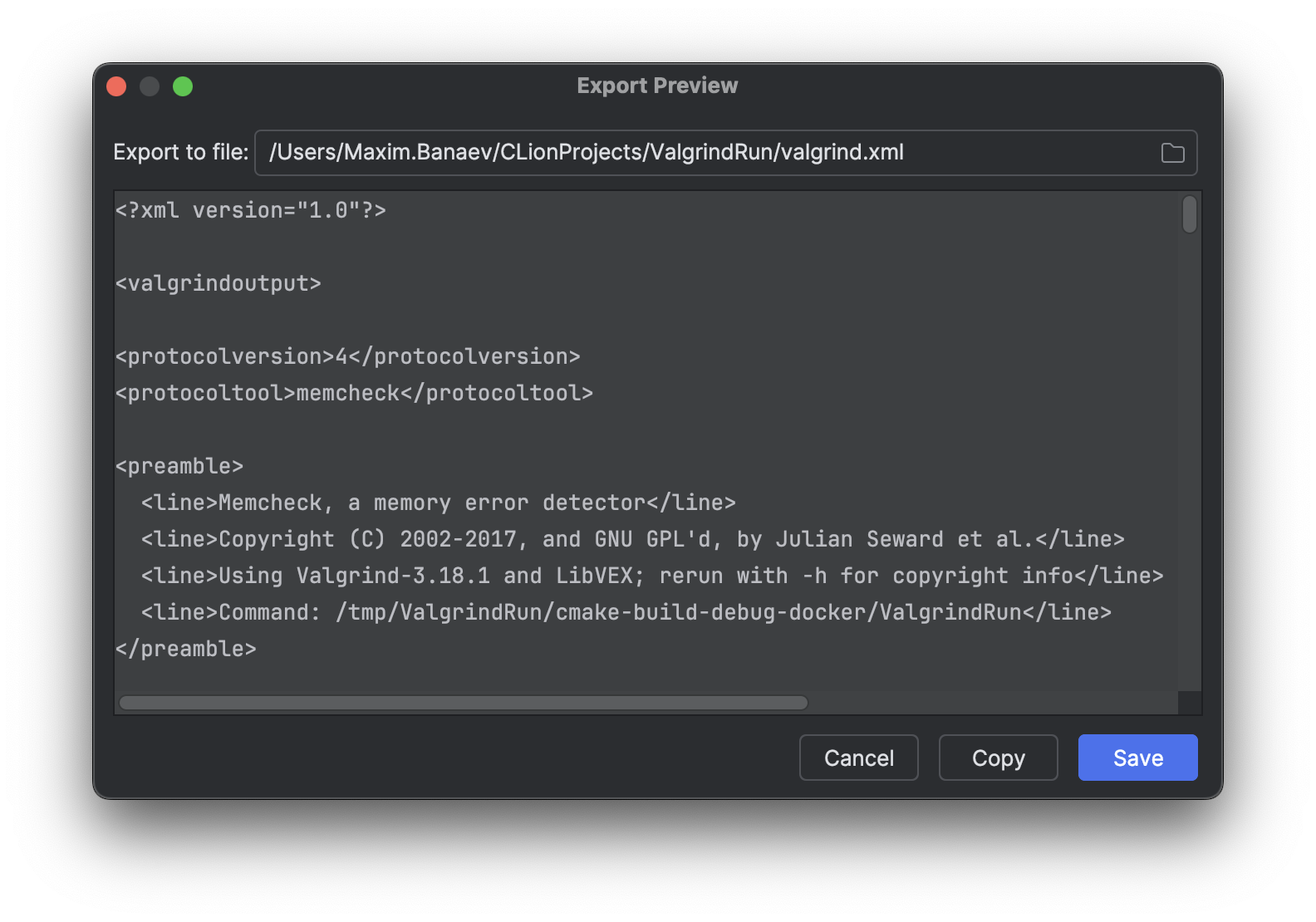 Valgrind memcheck | CLion Documentation