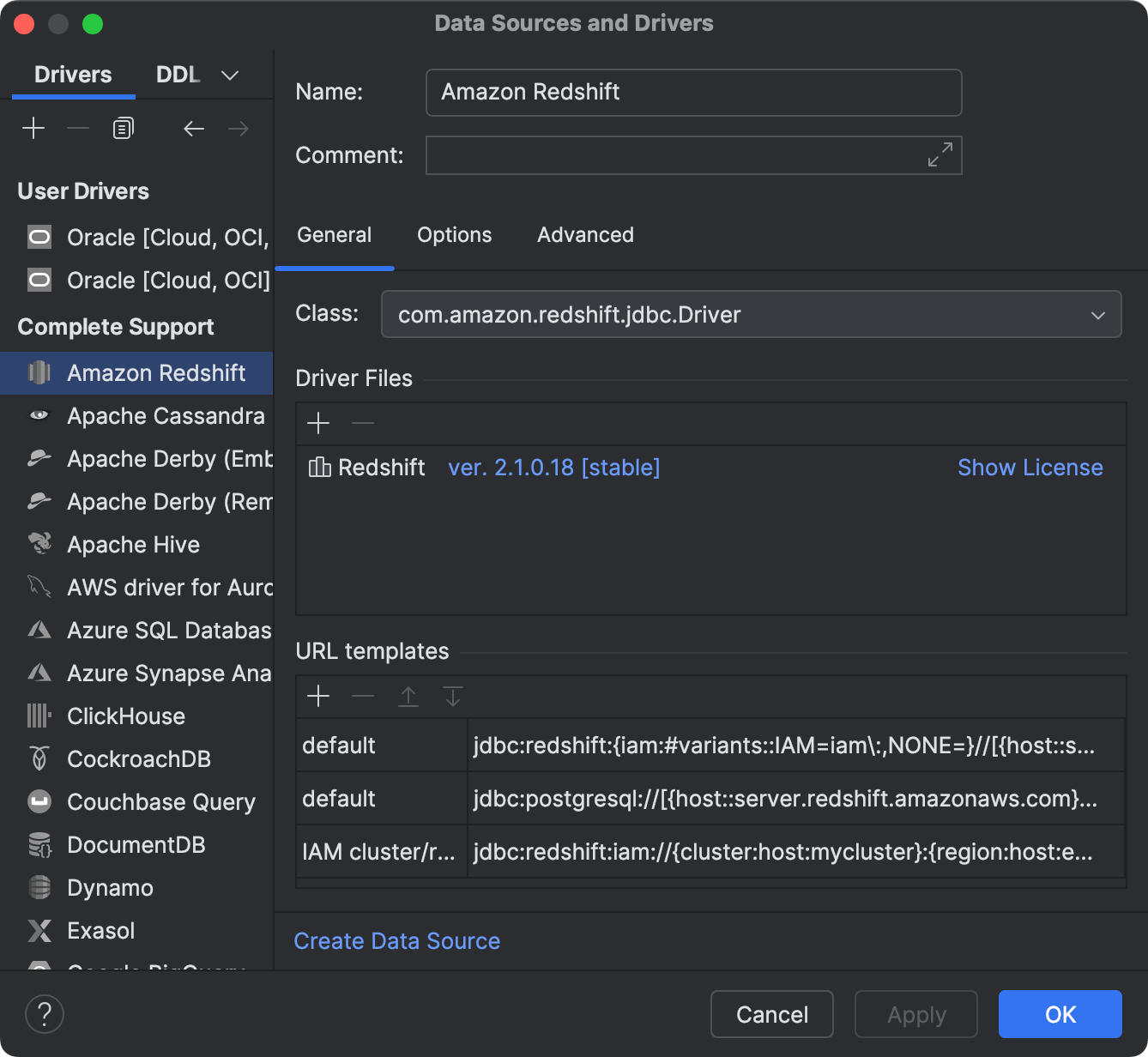 Data Sources And Drivers Dialog Intellij Idea Documentation