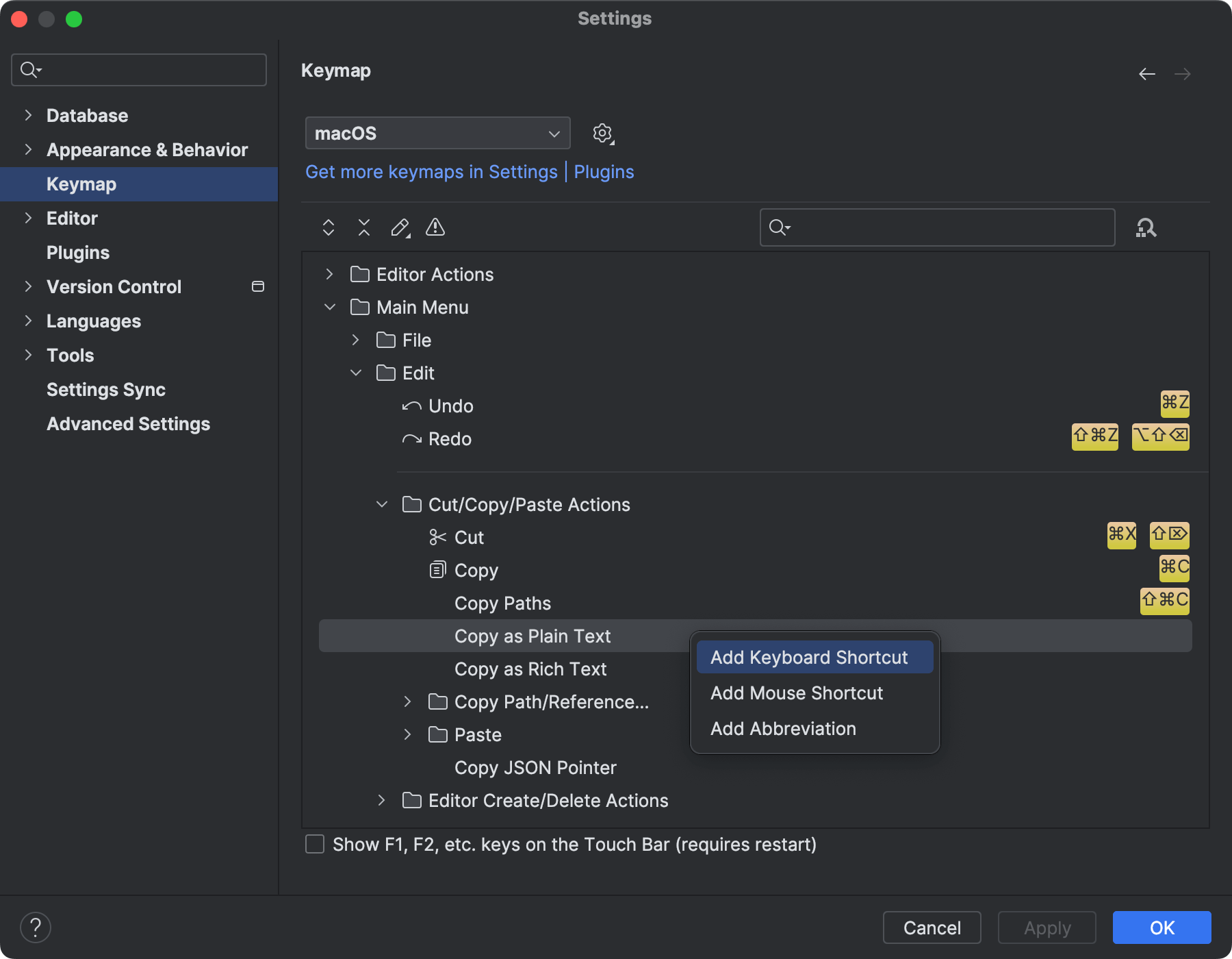 Configure keyboard shortcuts | DataGrip Documentation