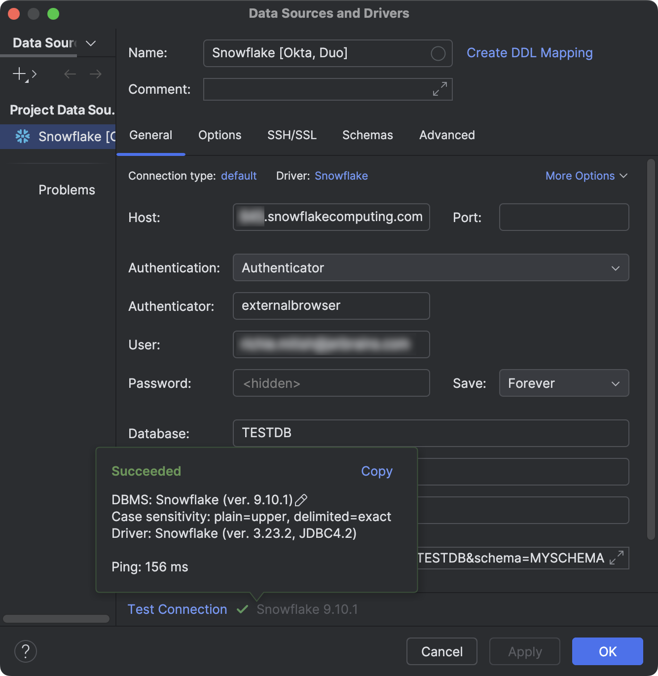 Create Snowflake data sources with Okta SSO and Duo MFA | IntelliJ IDEA Documentation