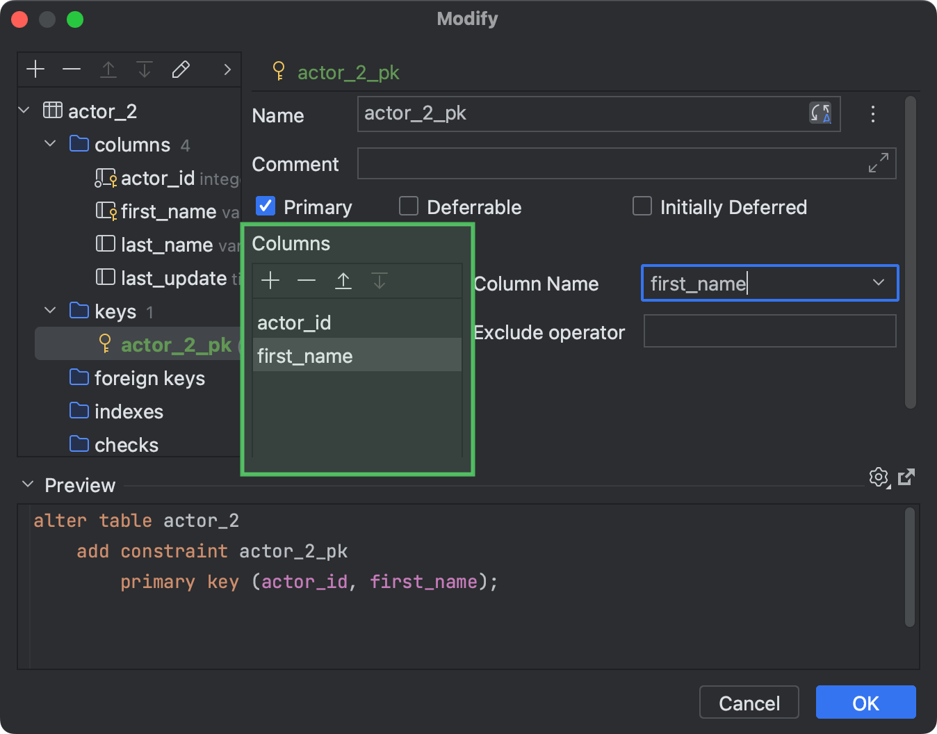 Primary keys | DataGrip Documentation