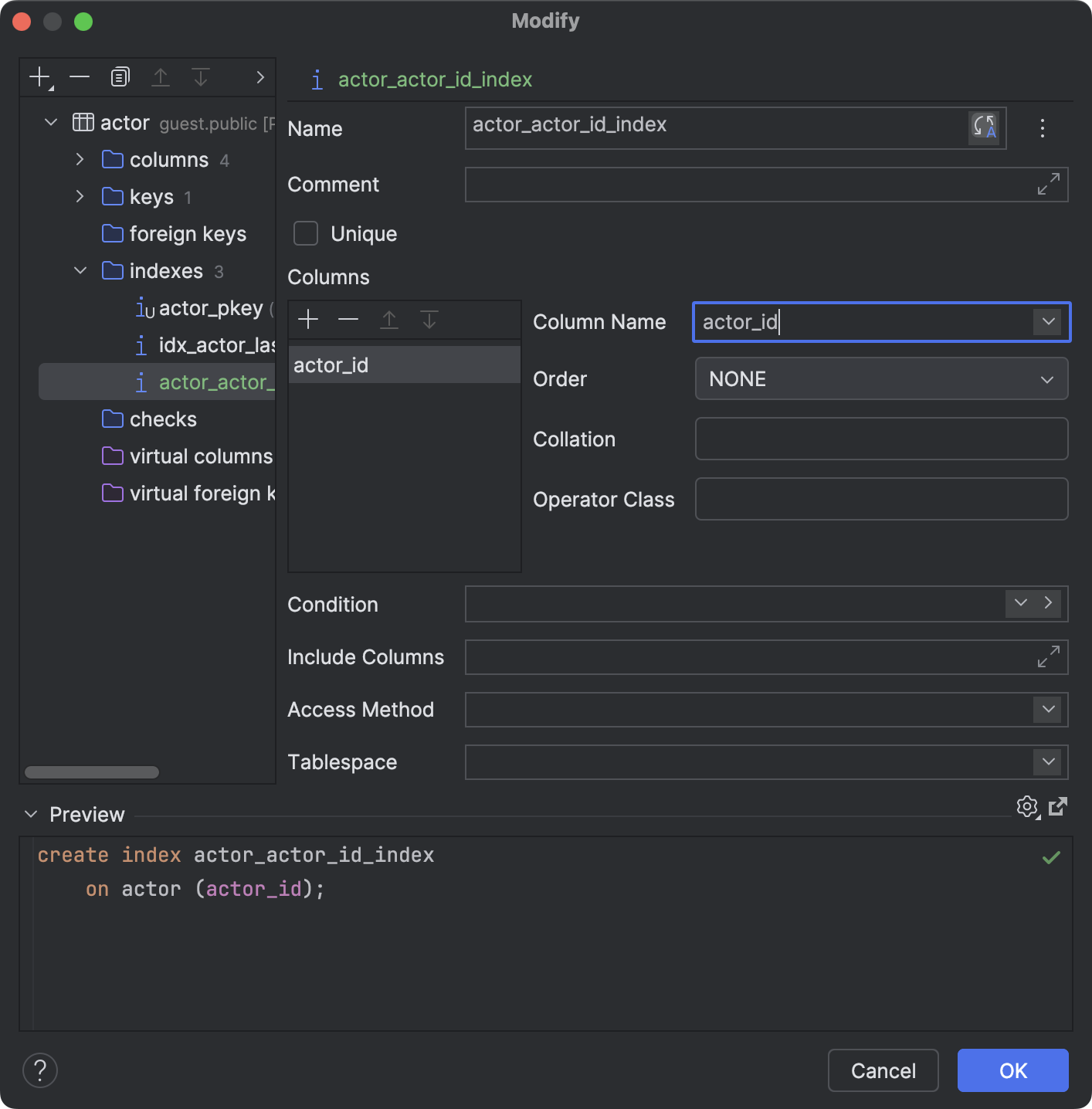 Create Table and Modify Table Dialogs | PyCharm Documentation