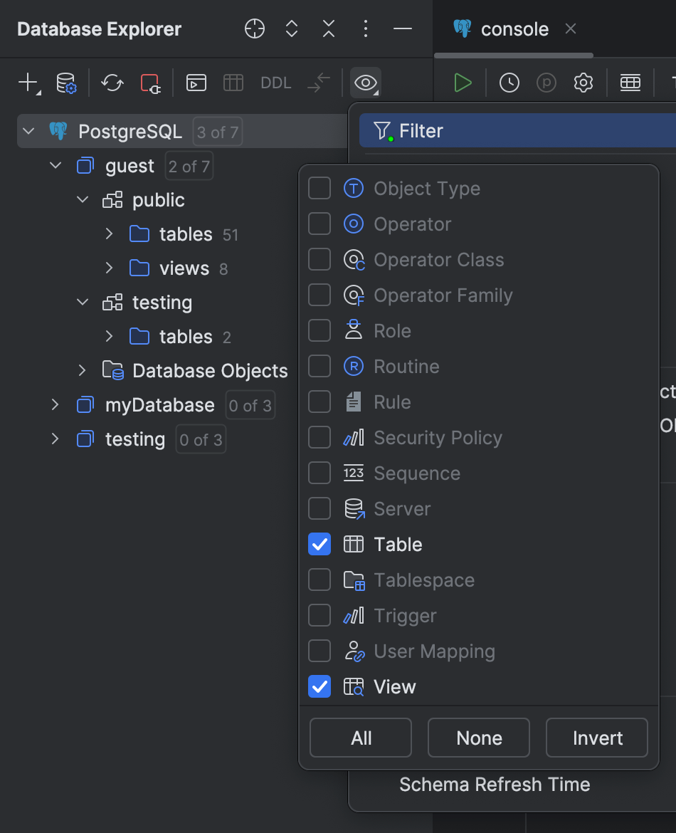 Cannot find a database object in Database Explorer | DataGrip Documentation