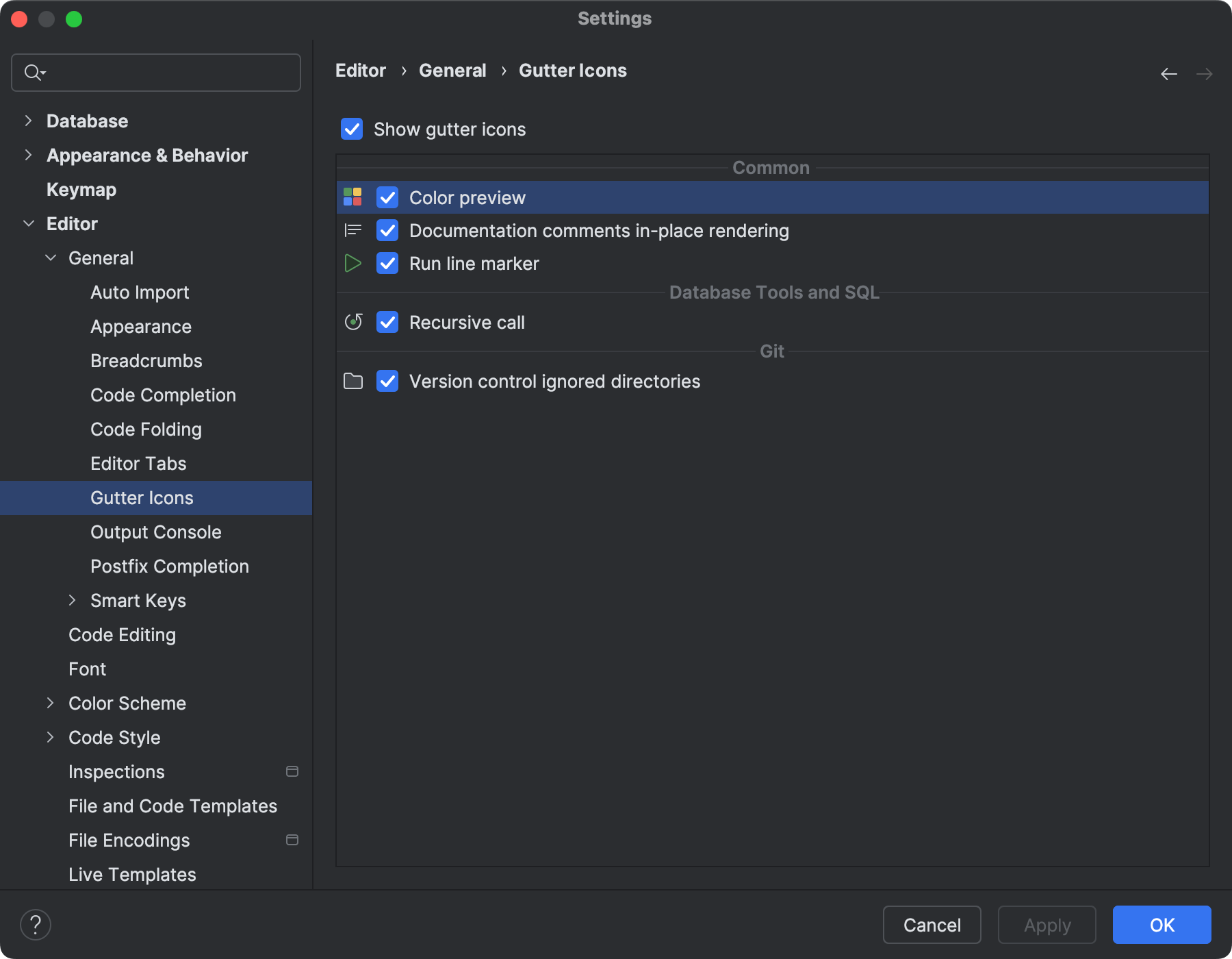 Editor gutter | DataGrip Documentation
