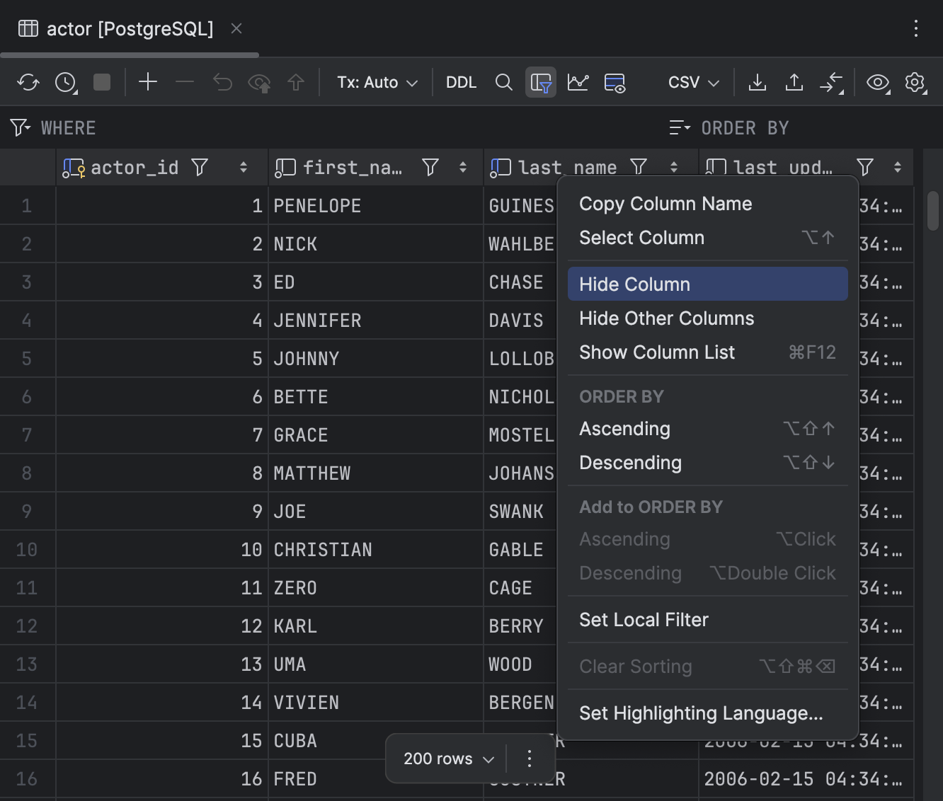Columns | DataGrip Documentation