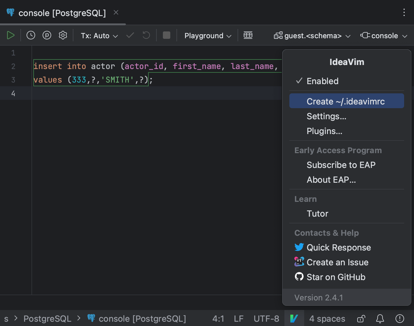 Vim in DataGrip | DataGrip Documentation