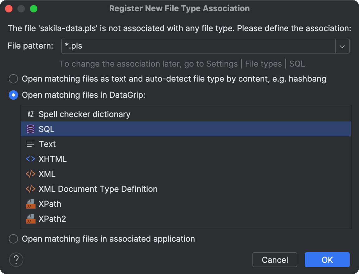 File type associations | DataGrip Documentation