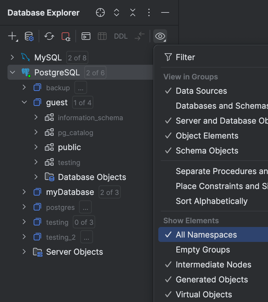 Schemas | DataGrip Documentation