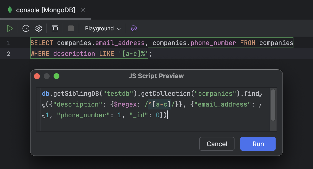 SQL for MongoDB | IntelliJ IDEA Documentation