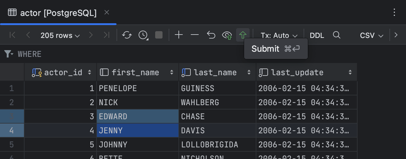 Submit changes to a database | DataGrip Documentation