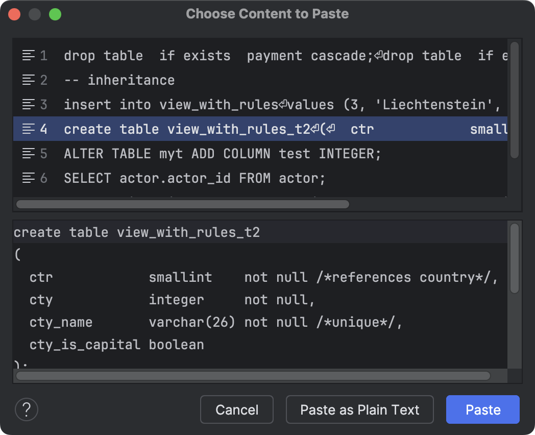 Find recent queries and files | DataGrip Documentation