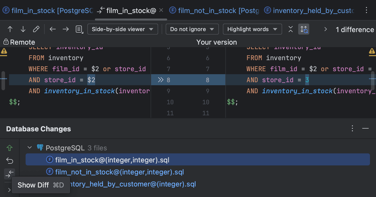 Update source code of database objects | DataGrip Documentation