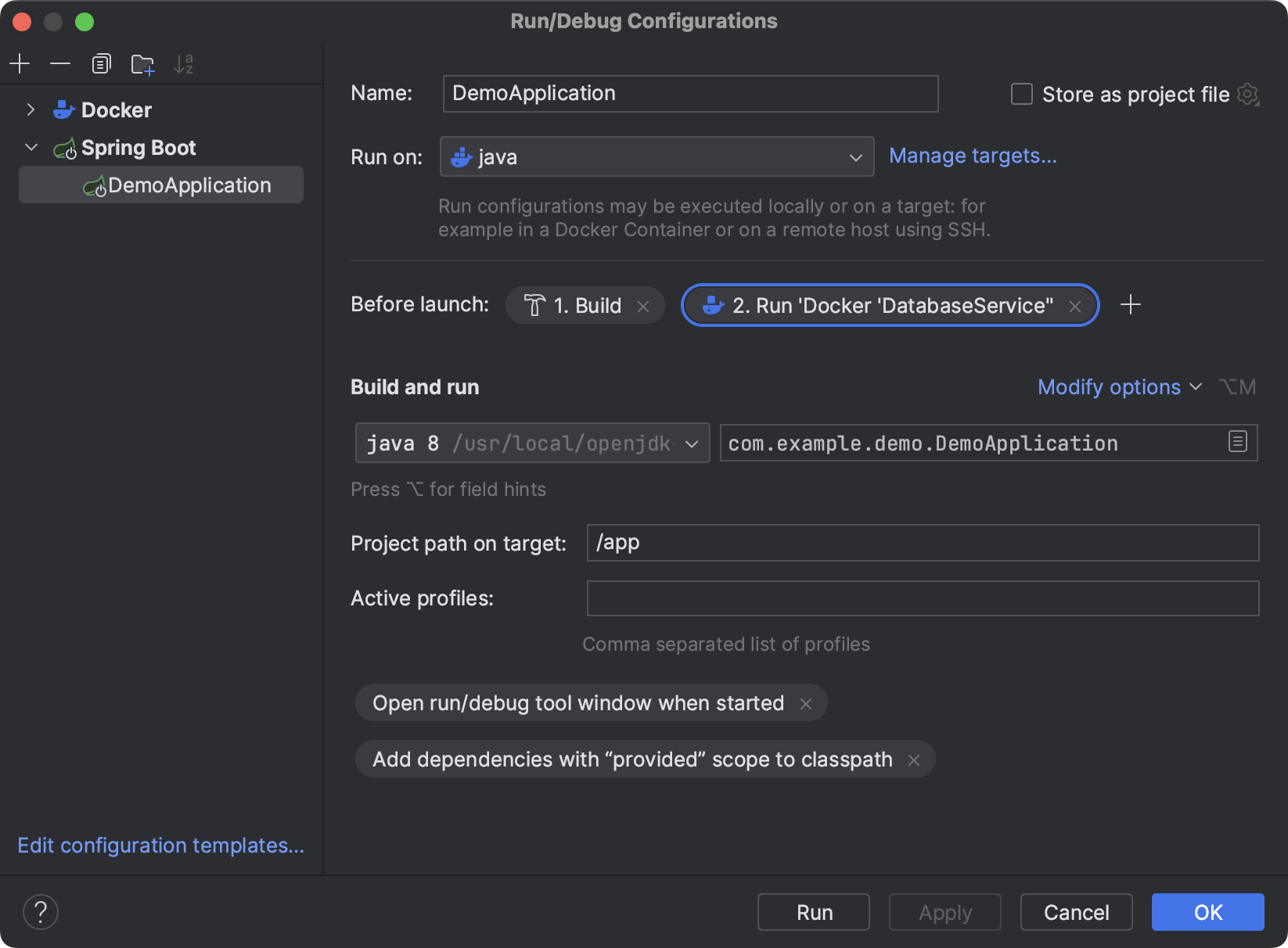 使用 Docker Compose 运行和调试 Spring Boot 应用程序 Intellij Idea 文档