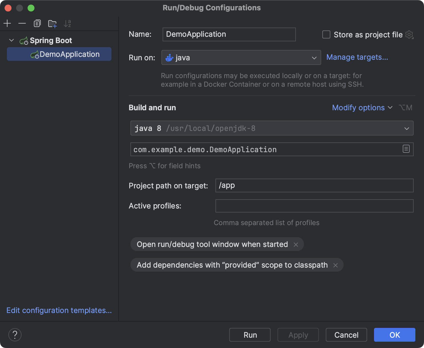 使用 Docker Compose 运行和调试 Spring Boot 应用程序 Intellij Idea 文档